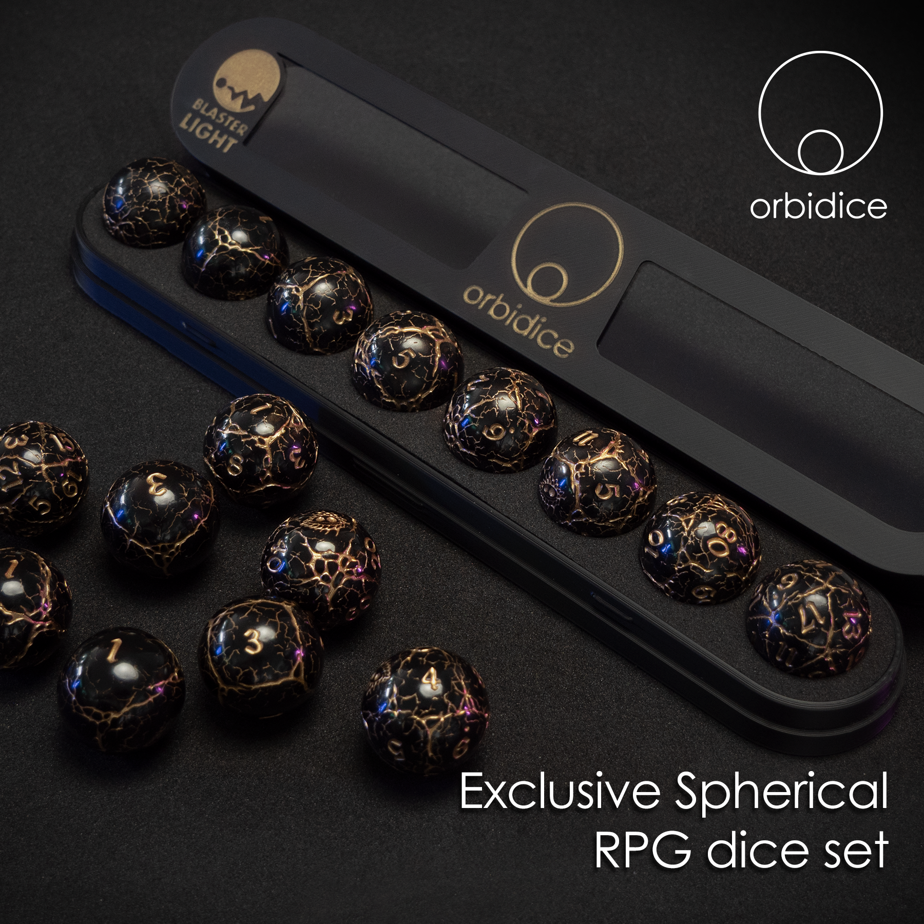 Orbidice Royal Nox – Premium Spherical Dice Set – Blaster Light Games Shop